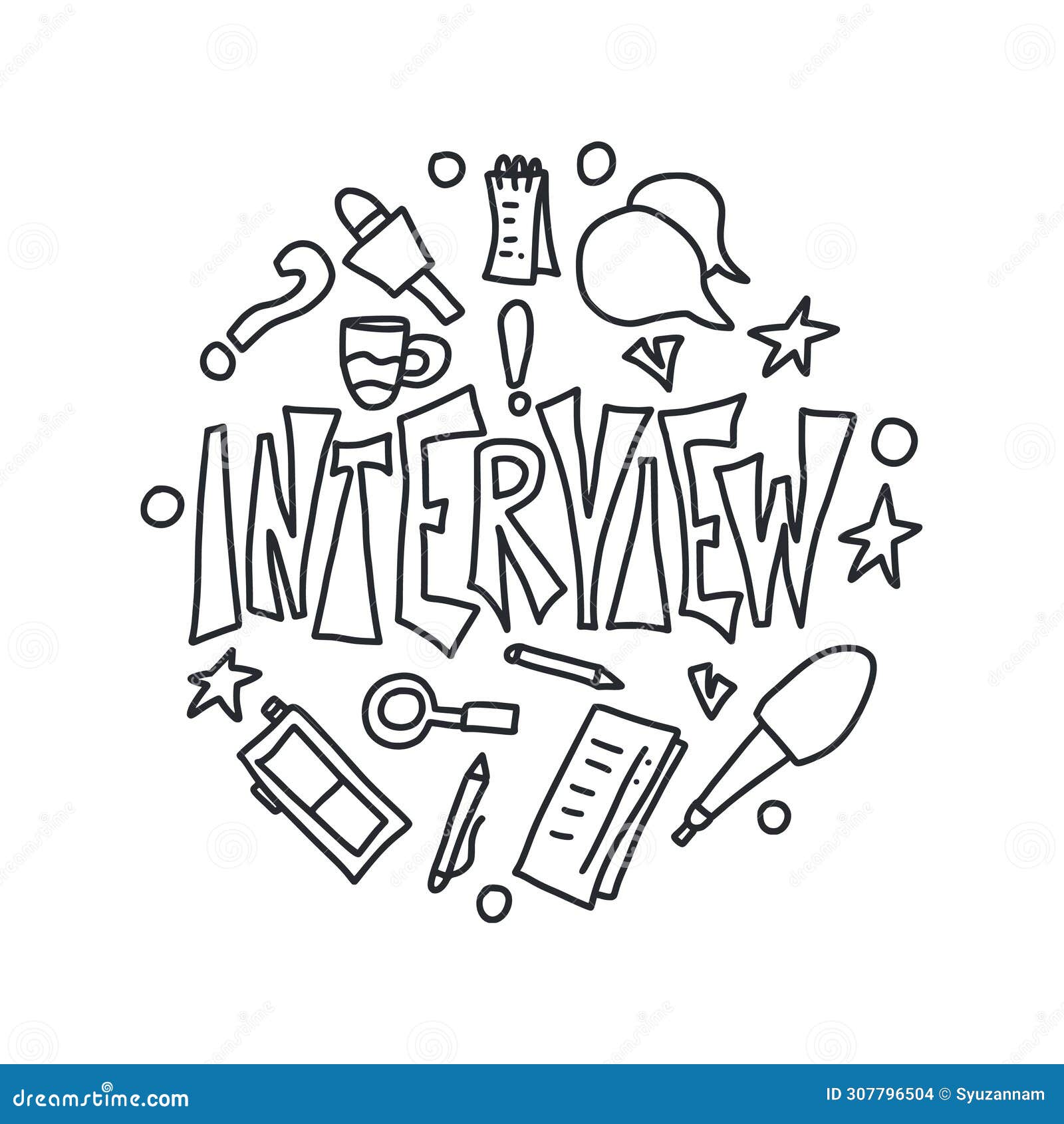 Interview Doodle Style Circle Composition Isolated on White Background ...