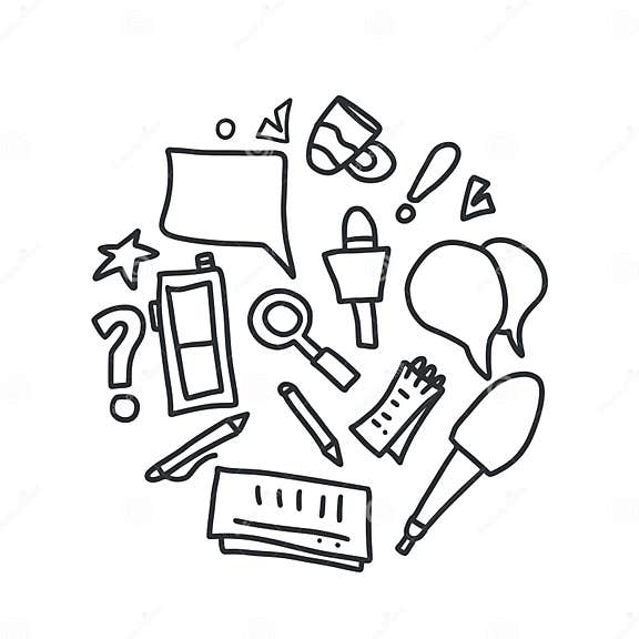 Interview Doodle Style Circle Composition Isolated on White Background ...