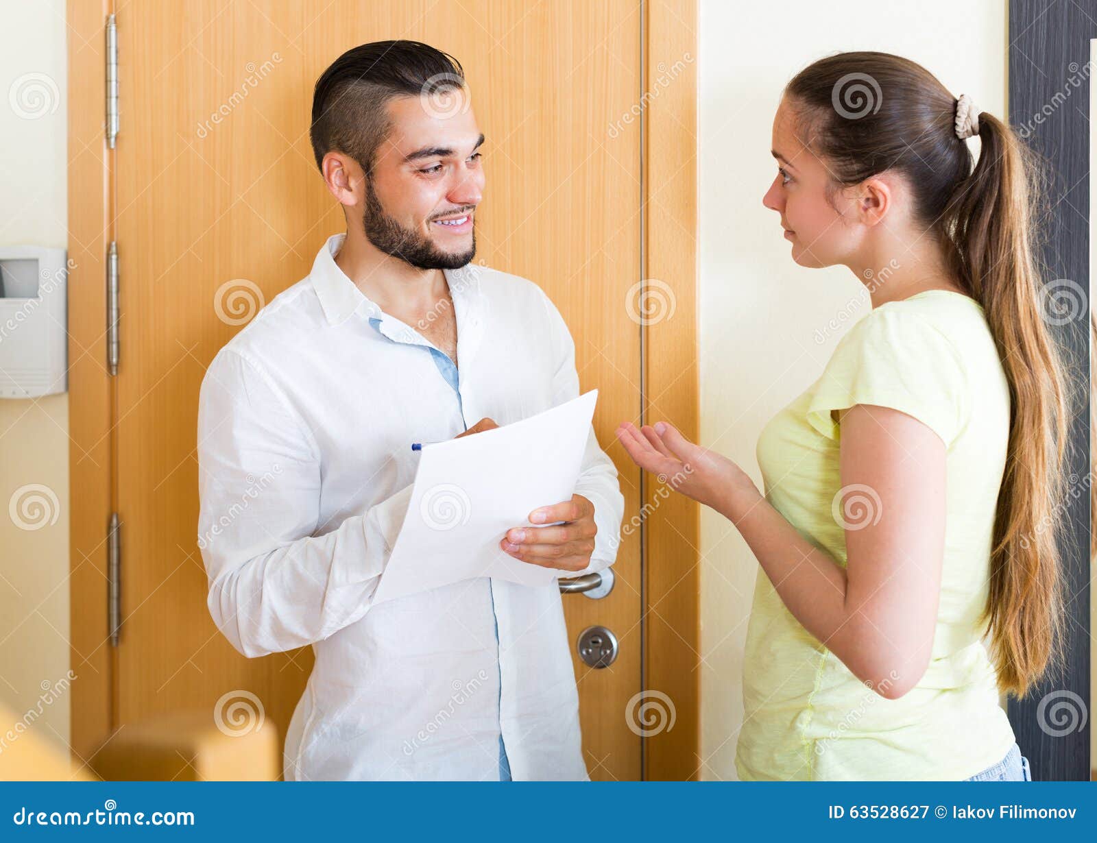 Interview at the doorway stock image. Image of inside - 63528627