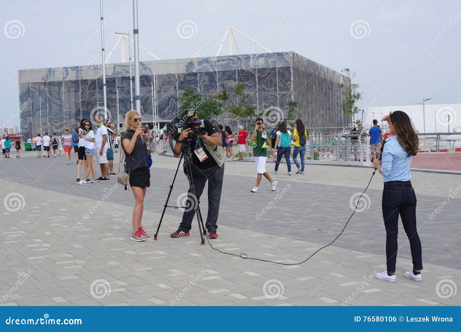 Interview in Front of the Olympic Aquatics Stadium Editorial Photo ...
