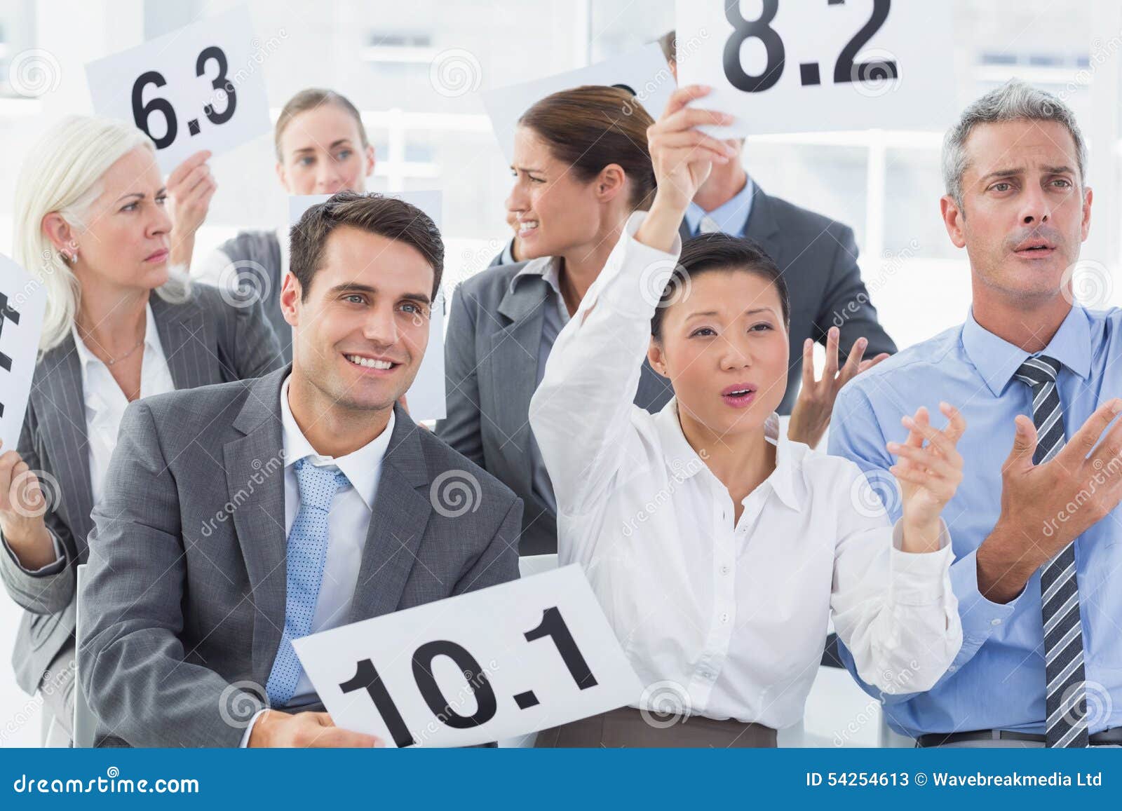 Interview Panel Holding Score Cards in Office Stock Image - Image of ...