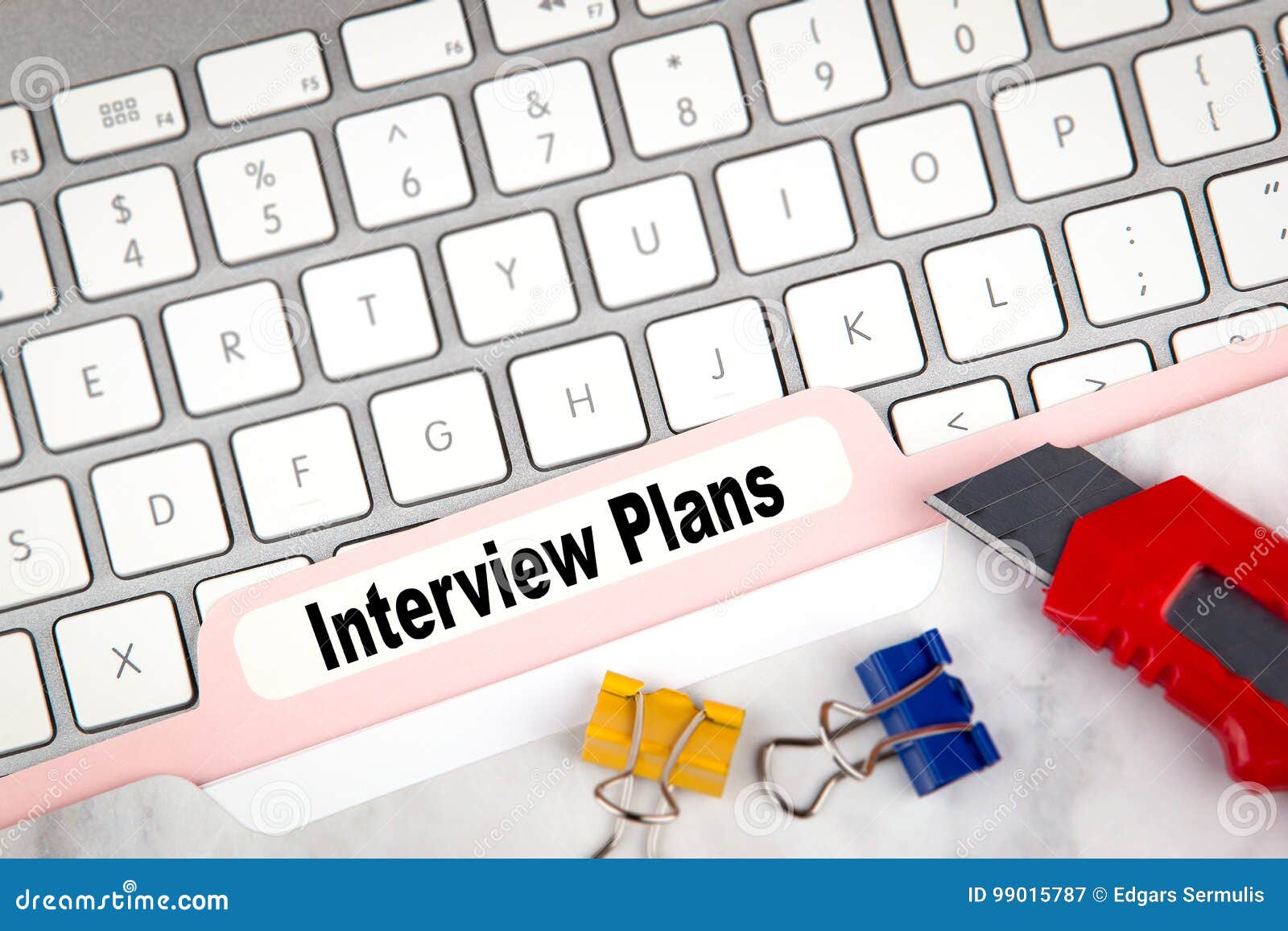 Interview Plans Concept. Folder Register on a White Computer Keyboard ...