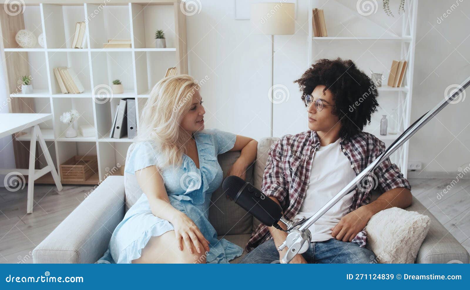 Interview Podcast Talk Show Couple Conversation Stock Image - Image of ...
