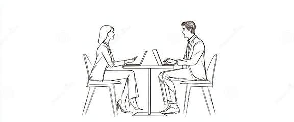 An Interview with a Recruiter and a Candidate. Continuous Line Drawing ...