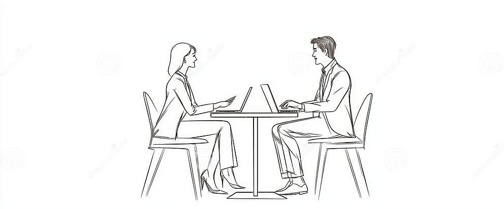 An Interview with a Recruiter and a Candidate. Continuous Line Drawing ...