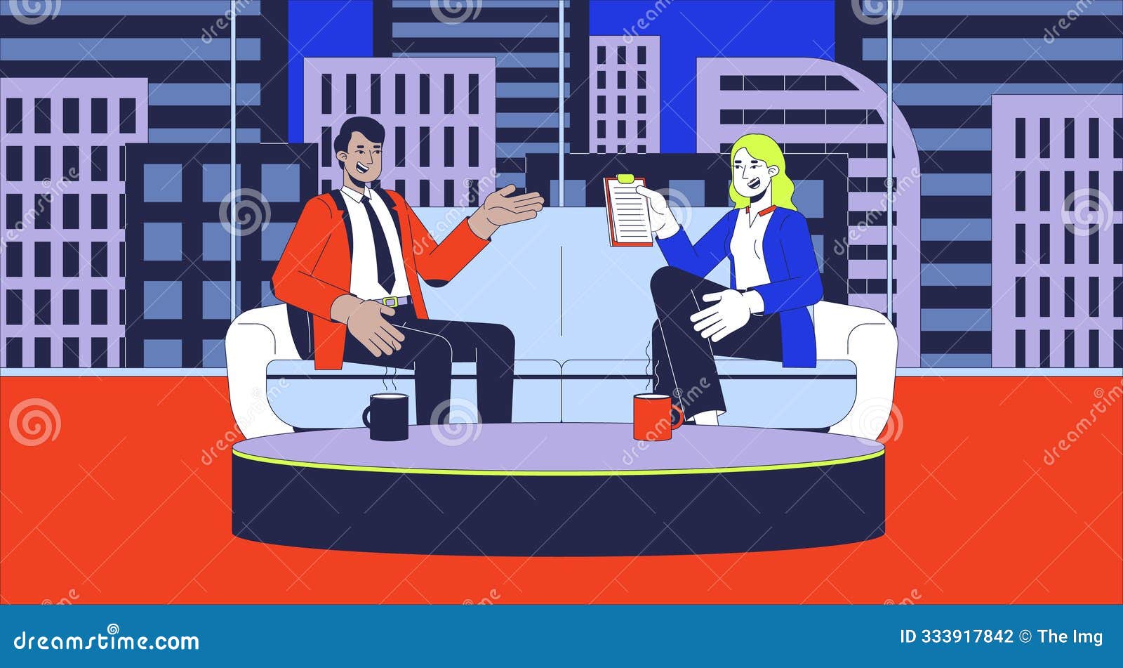 Interview Show. Interviewer Asks Young Woman Questions. Two People Sit ...