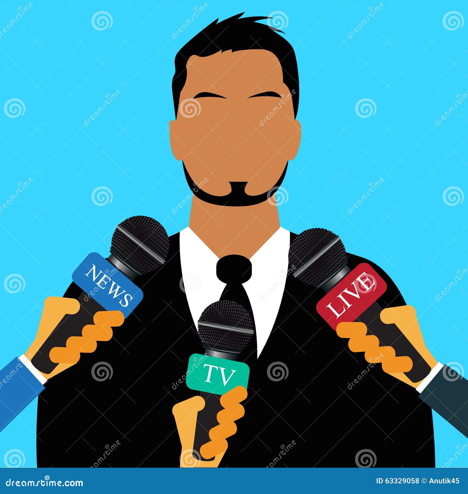 Interview, Speech, Leader, Hands, Microphones, Flat Design for Web ...