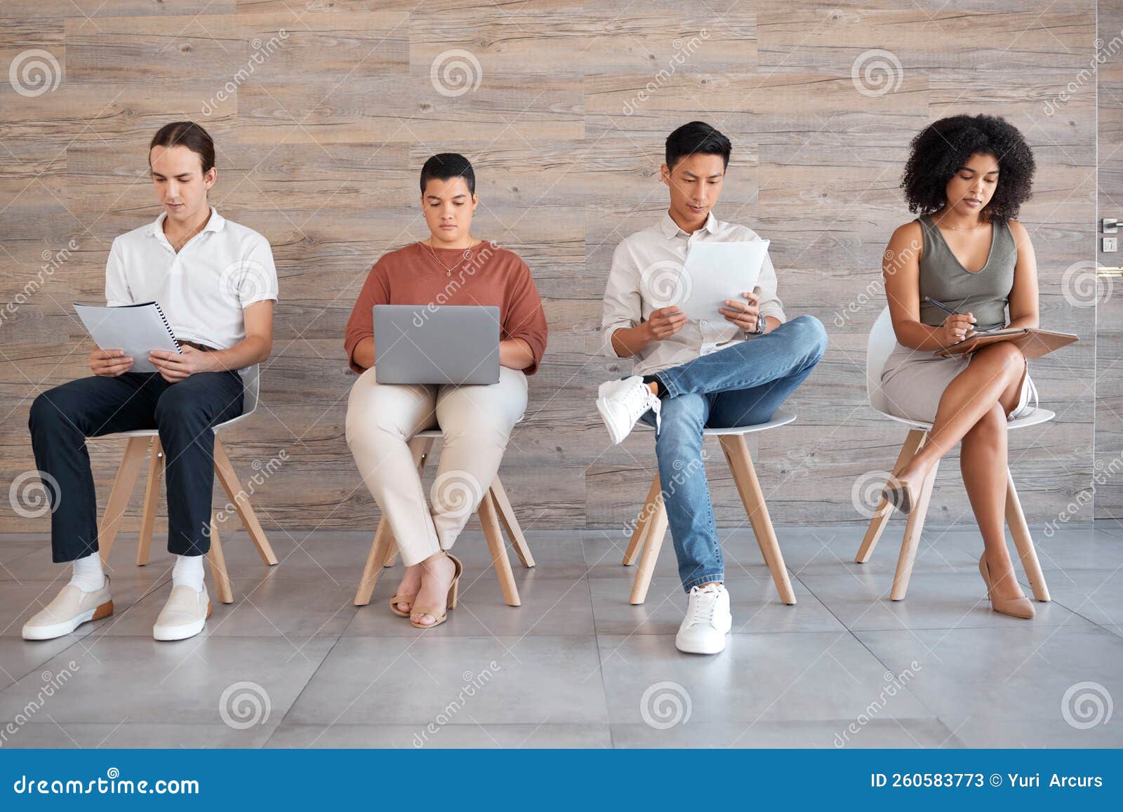 Interview, Waiting Room and People with Technology Ready for ...