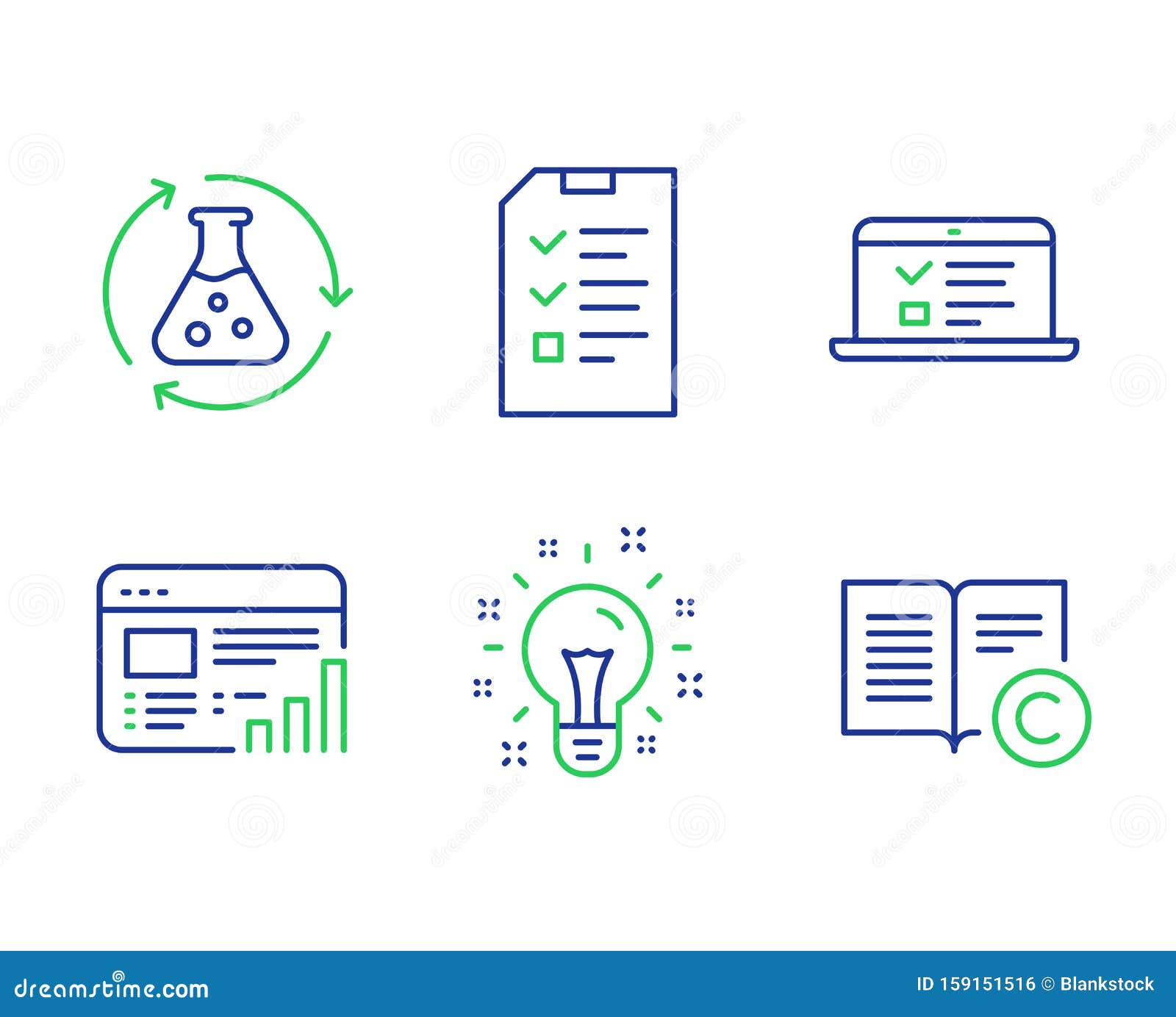 Interview, Web Report and Chemistry Experiment Icons Set. Web Lectures ...