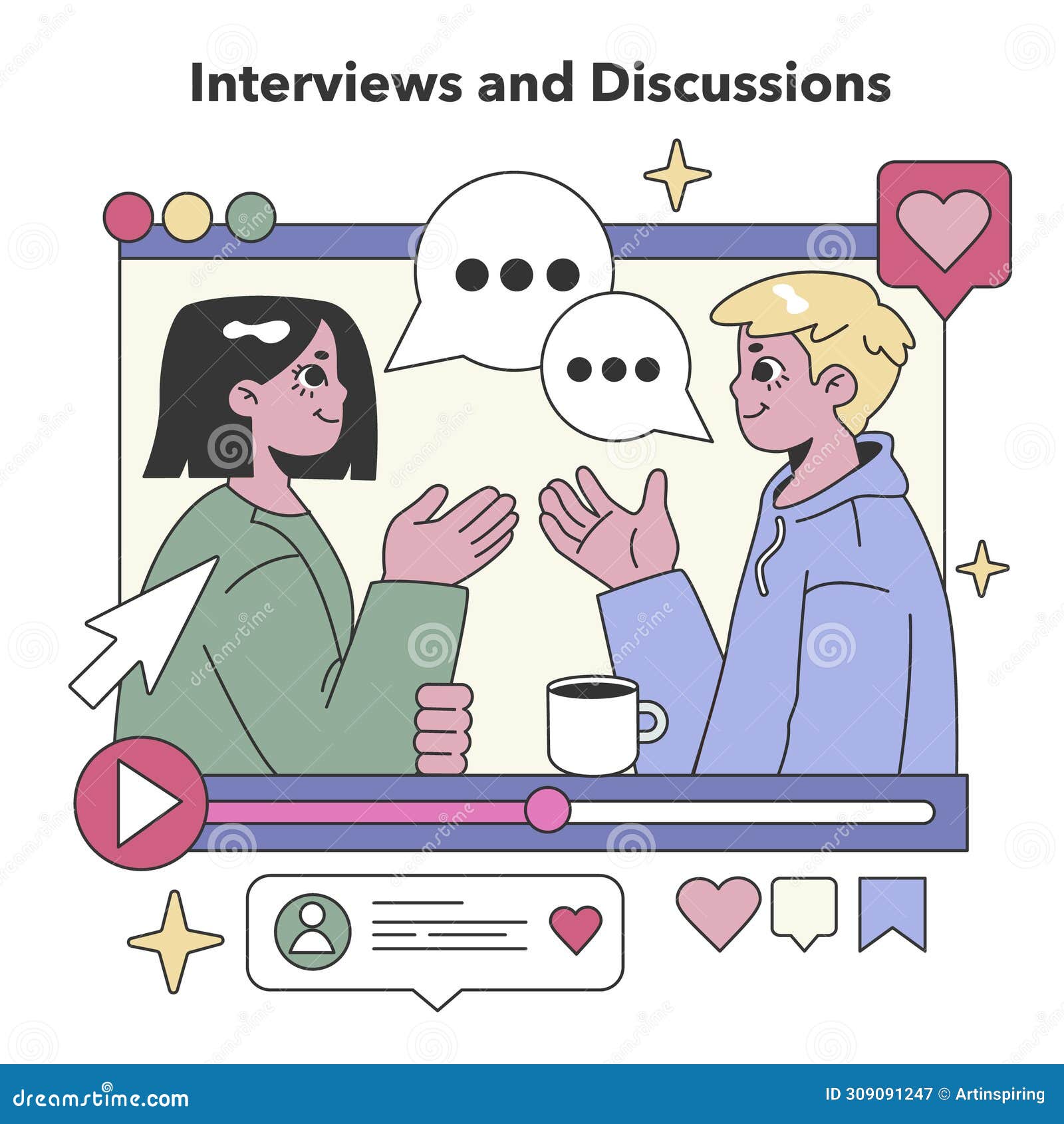 Interviews and Discussions Concept. Flat Vector Illustration. Stock ...