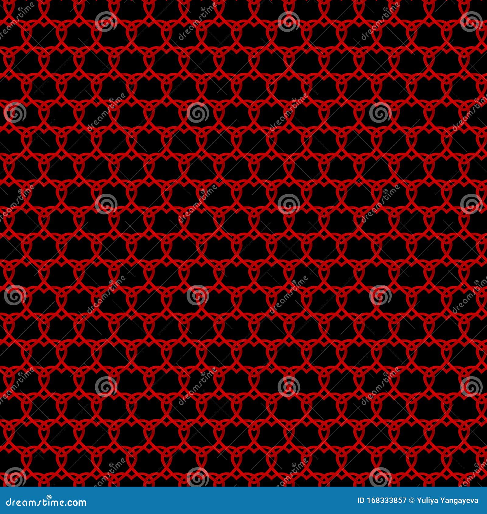 Interweaving Metal Pattern of Red Hearts on a Black Background Stock ...