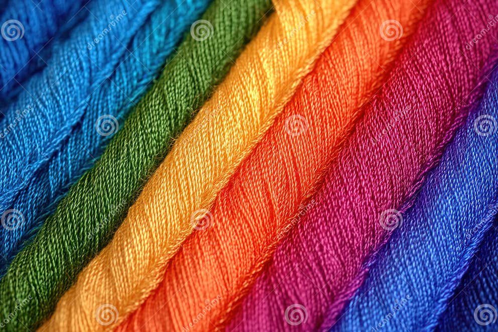 Interwoven Rainbow Threads Creating Vibrant Fabric Texture Symbolizing Unity and Creativity ...