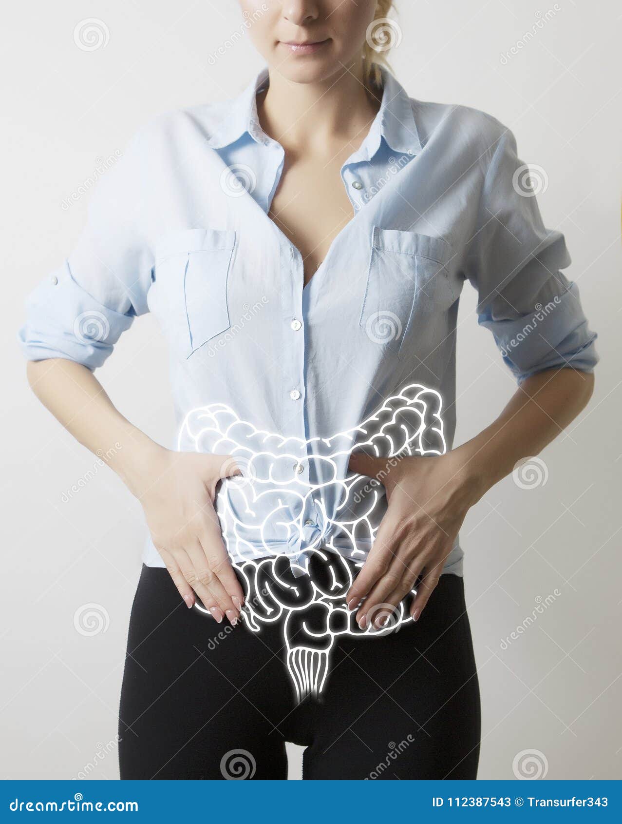 Intestines Visualisation on Woman Body Closeup Stock Image - Image of ...