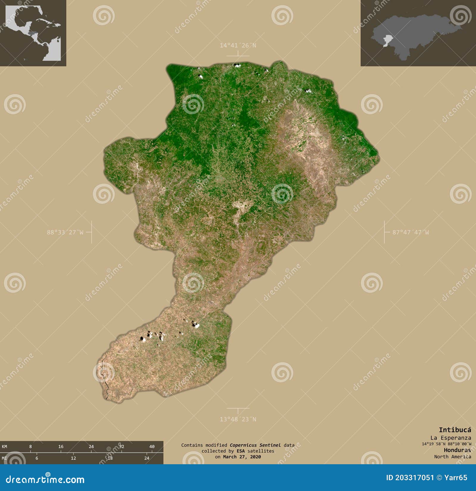 Intibuca, Honduras - Composition. Sentinel-2 Satellite Stock ...