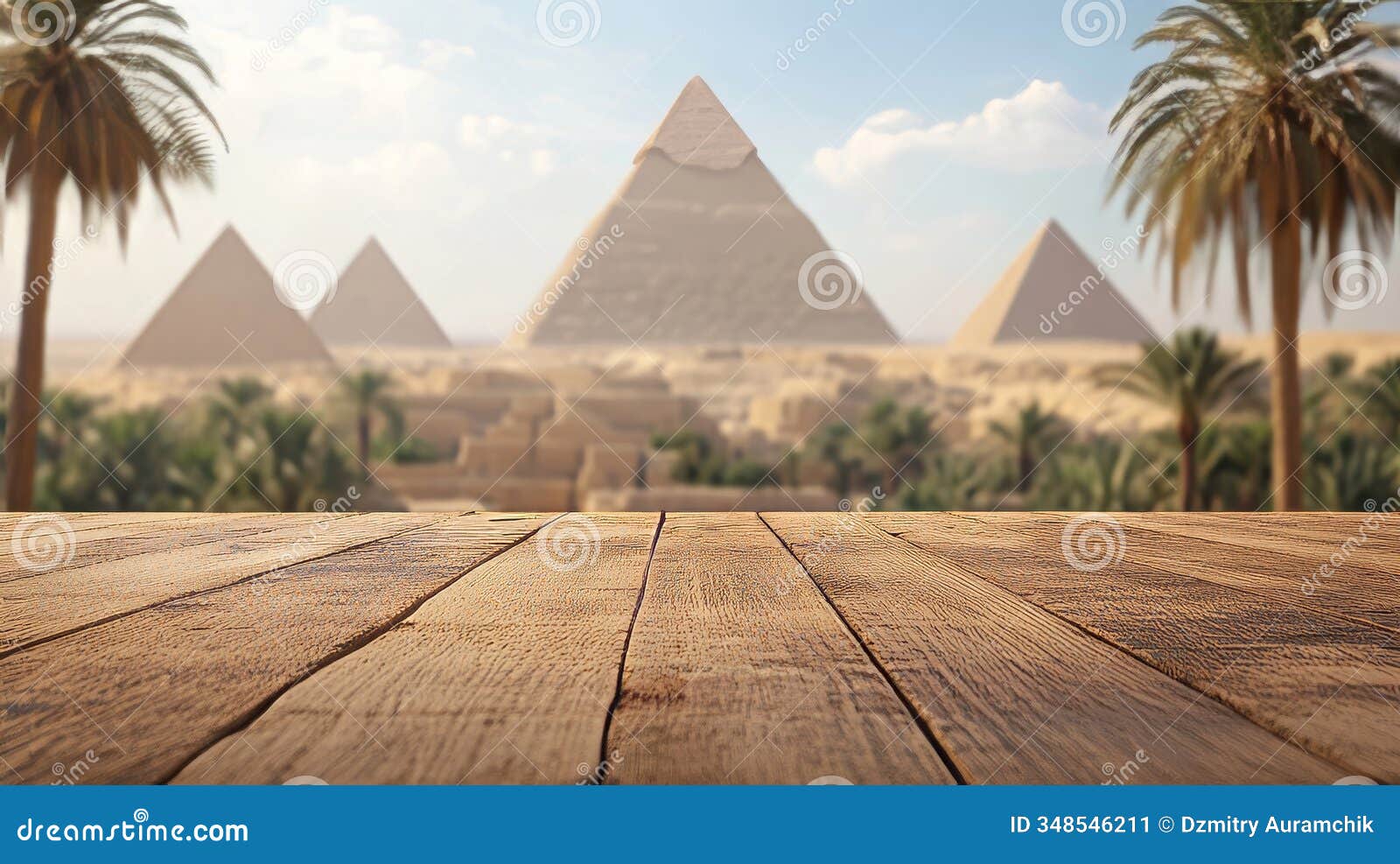 An Intimate Capture of a Worn, Empty Wooden Table with the Egyptian ...