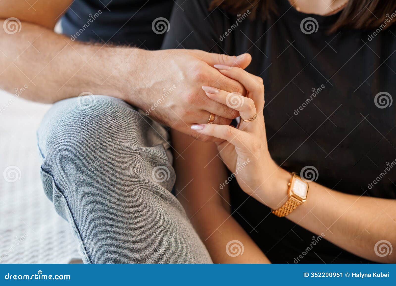 Intimate Moment of Connection between Two People Holding Hands Stock ...