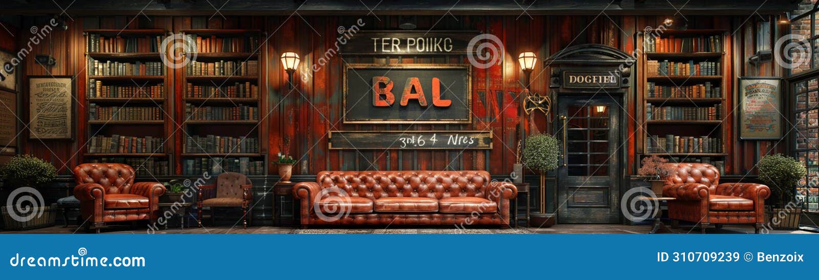 Intimate Poetry Cafe with a Stage and Book-lined Walls3D Render Stock ...