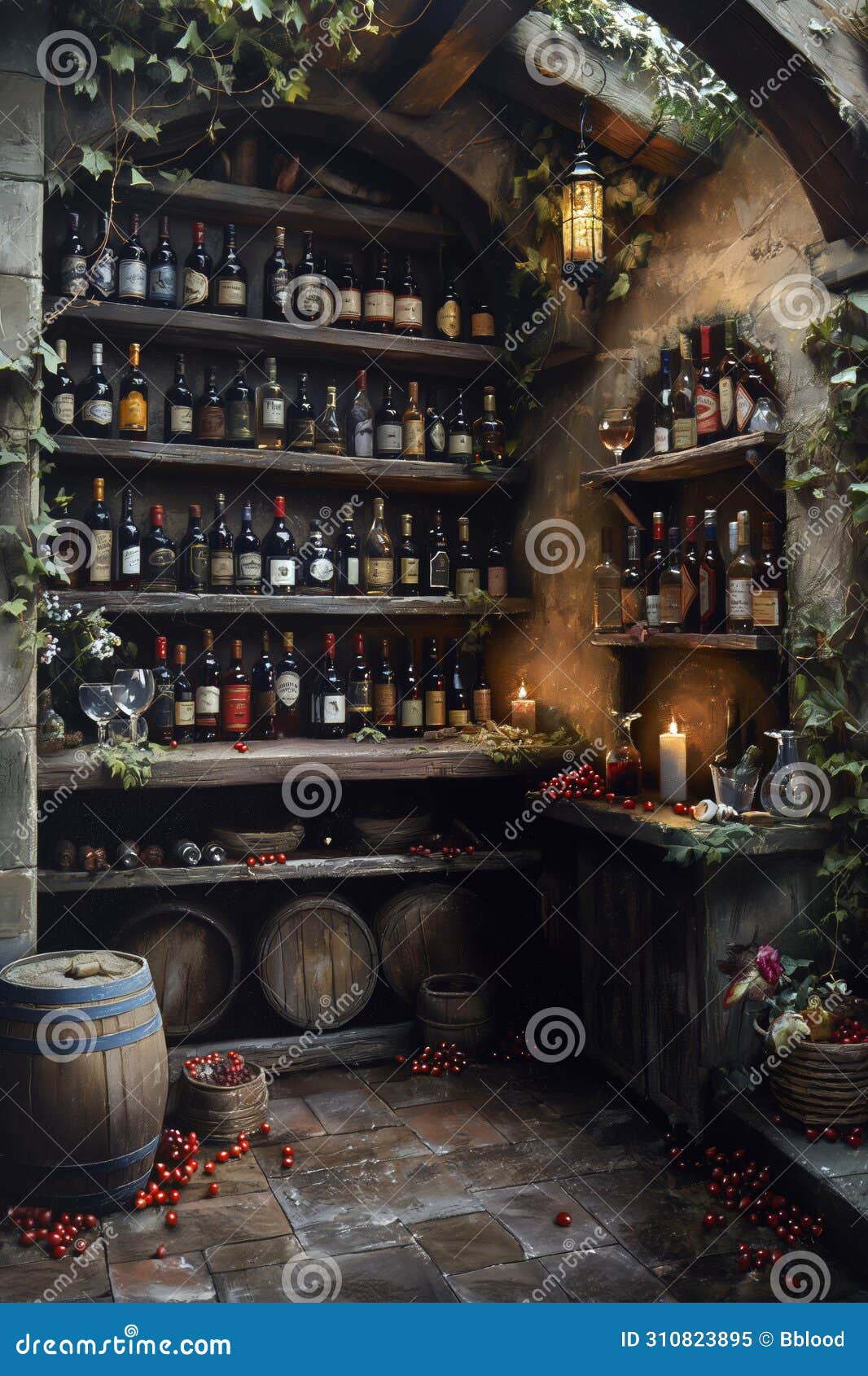 Intimate Scene of a Traditional Wine Cellar Stock Image - Image of wine ...