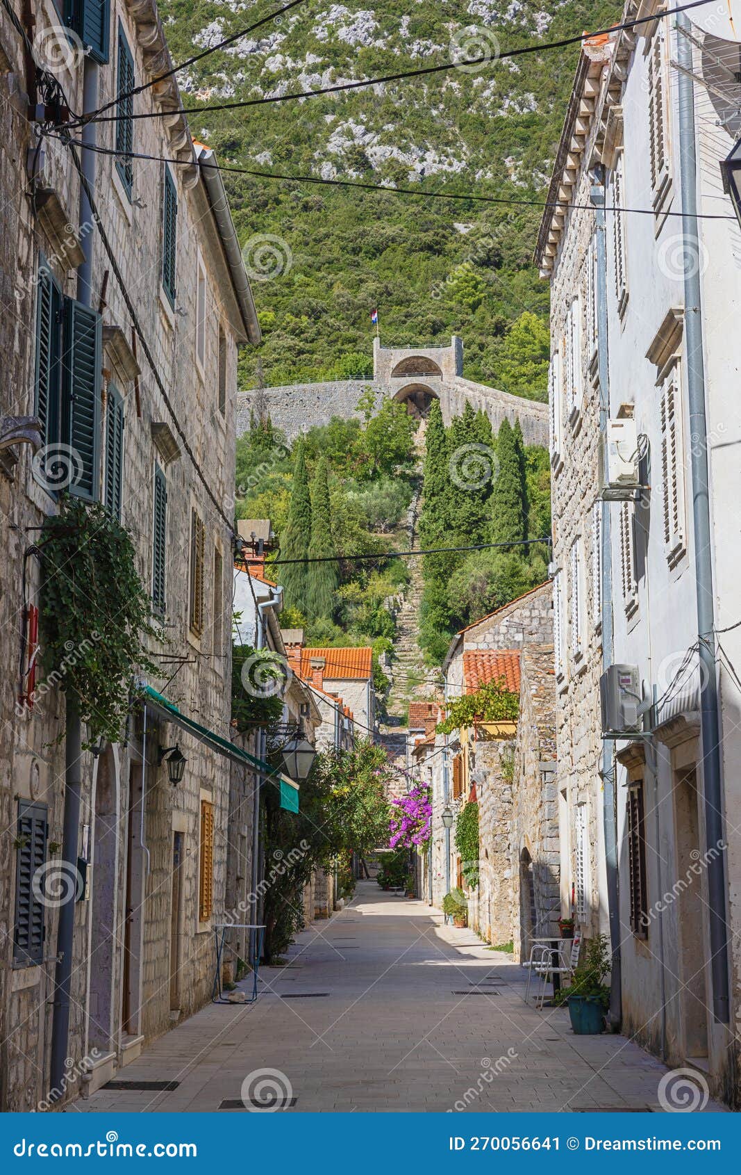 An intimate street in Ston stock image. Image of stairs - 270056641