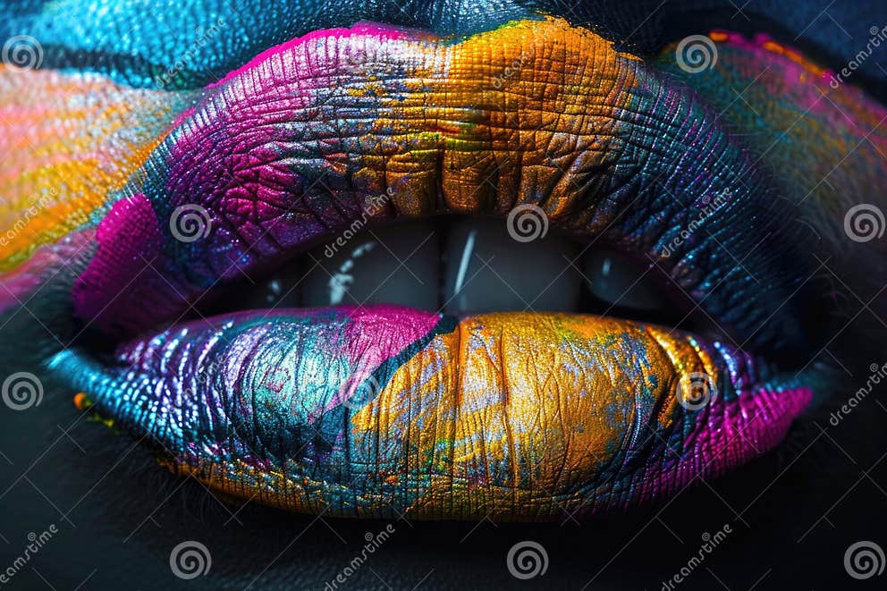 An Intimate View of a Persons Lips Adorned with a Stunning Array of ...