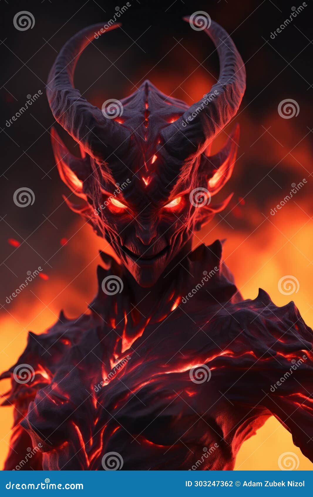 Intimidating Demon Figure Emerging from Flames Stock Illustration ...