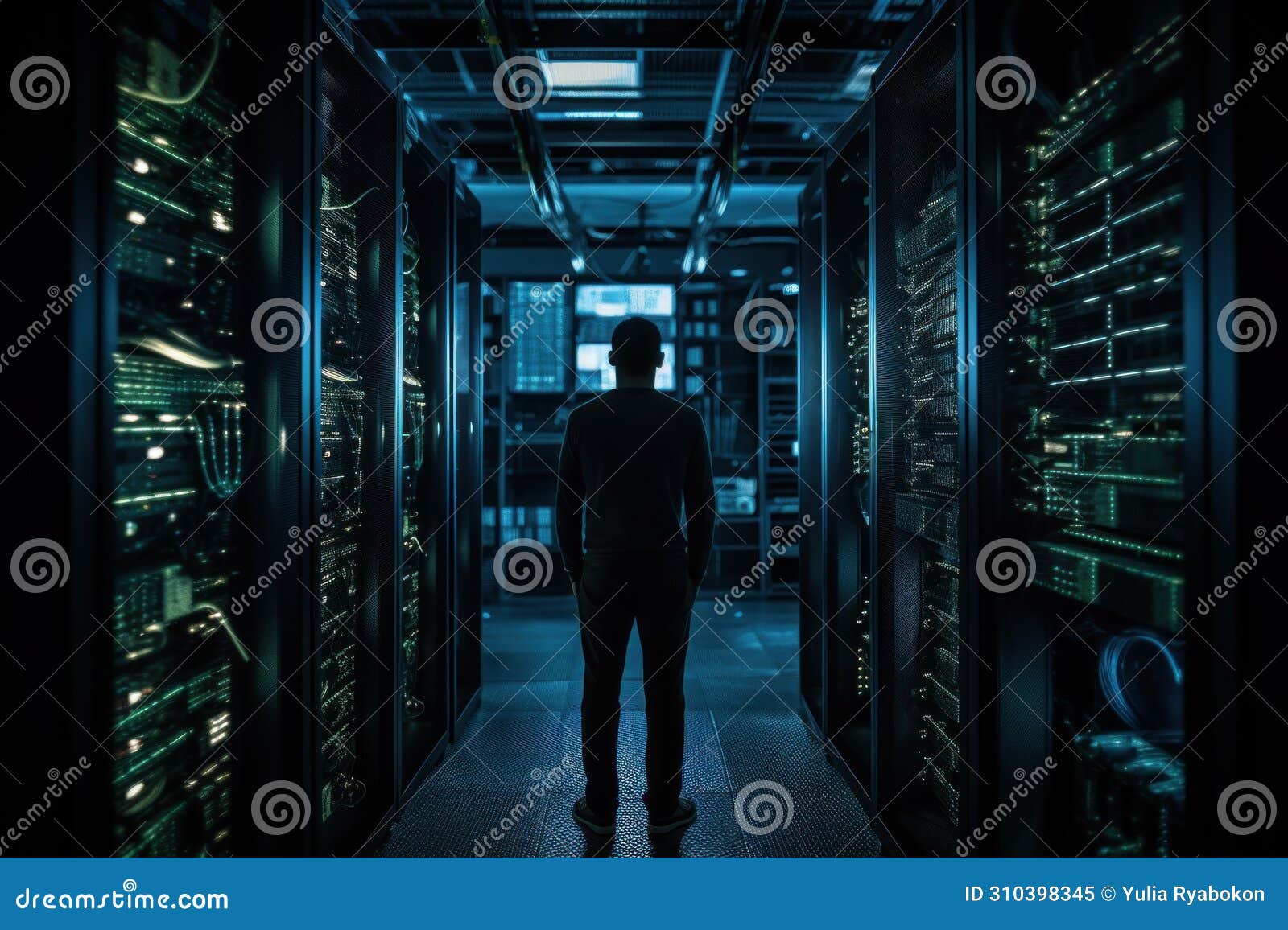 Intimidating Person Standing in Front of Dark Server Room. Generate Ai ...
