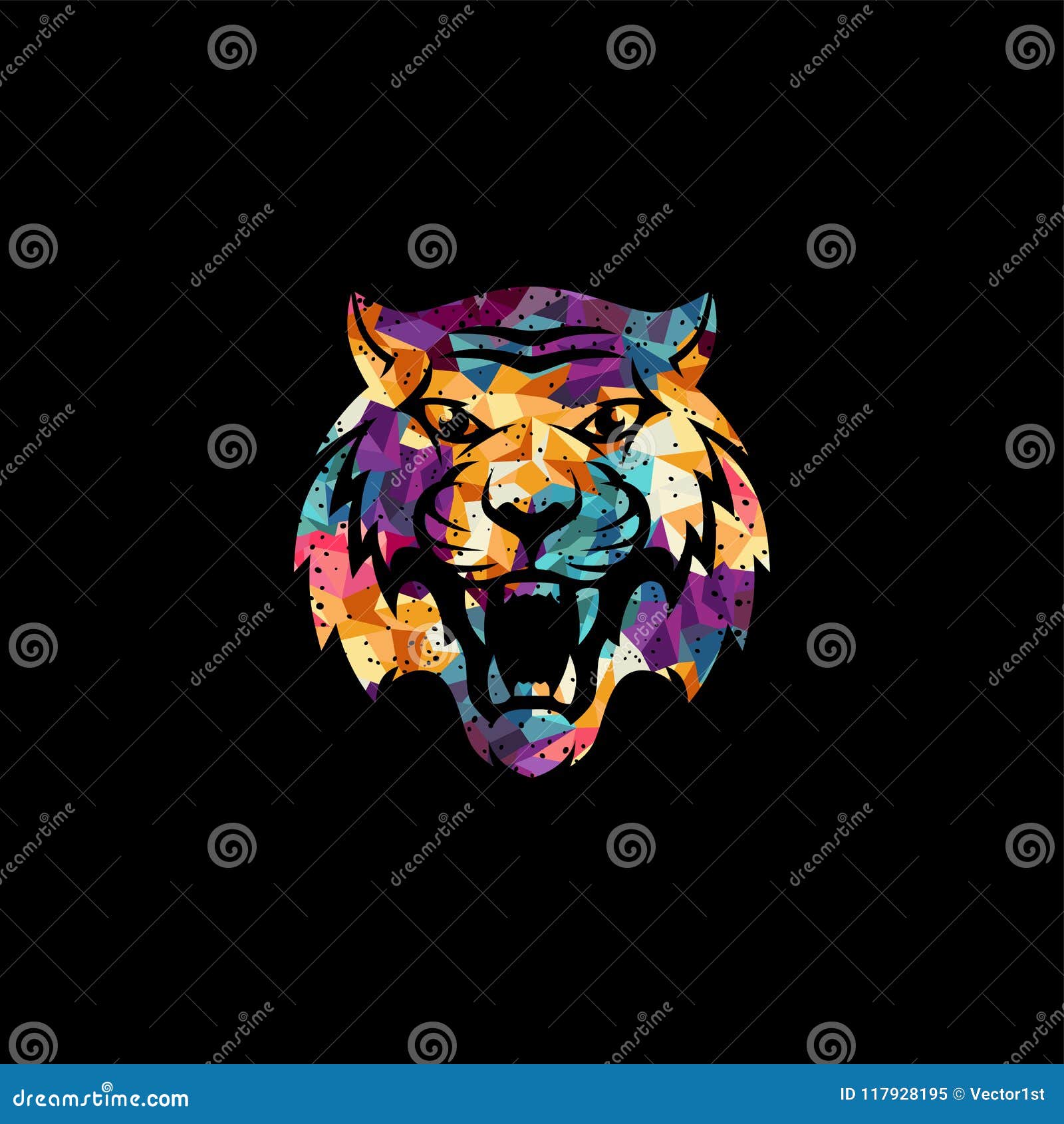 Intimidating Tiger Front View Theme Logo Template Stock Vector ...