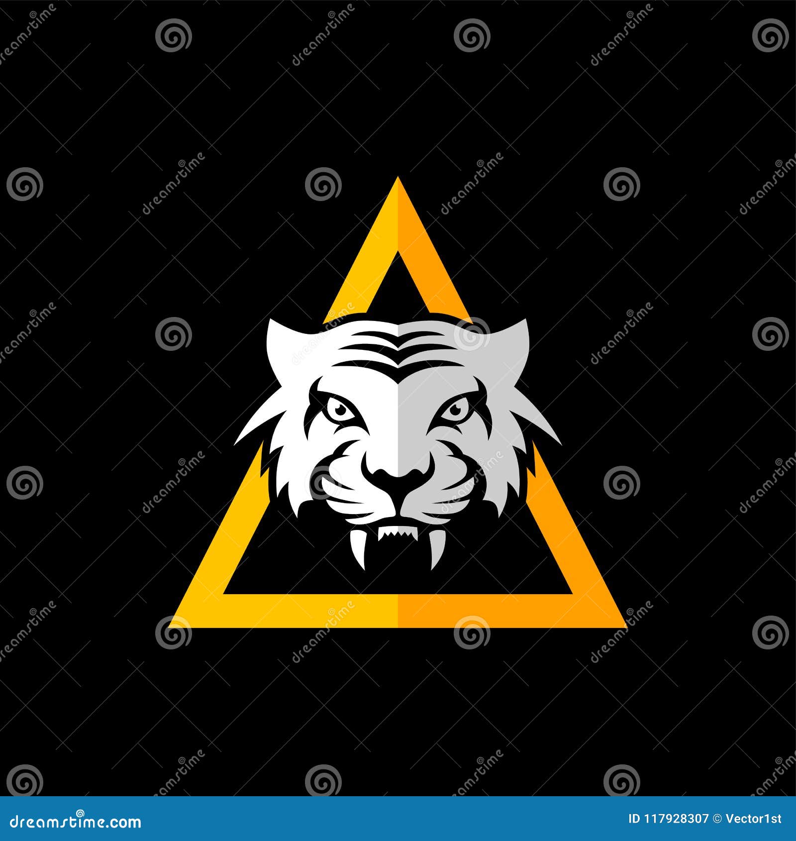 Intimidating Tiger Front View Theme Logo Template Cartoon Vector ...