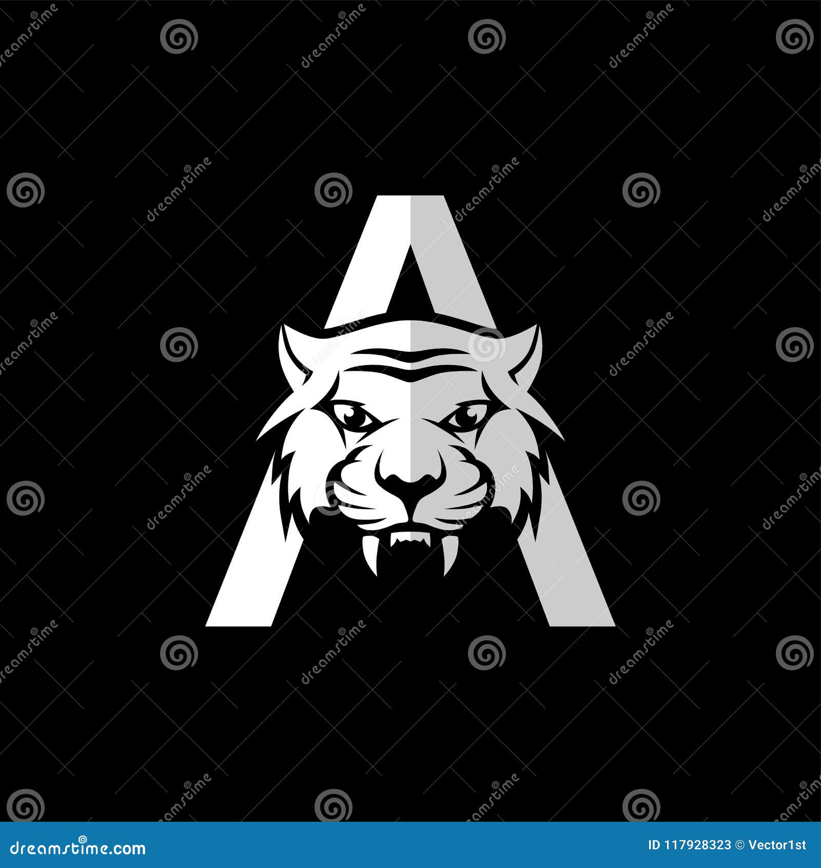 Intimidating Tiger Front View Theme Logo Template Cartoon Vector ...