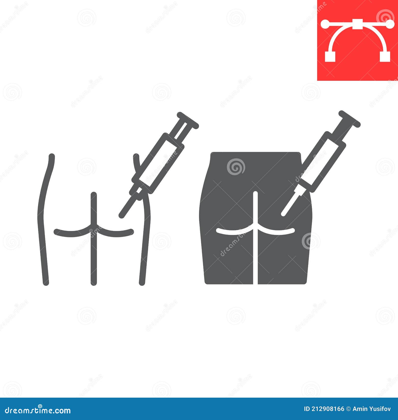 Intramuscular Injection Line and Glyph Icon, Vaccination and Syringe ...