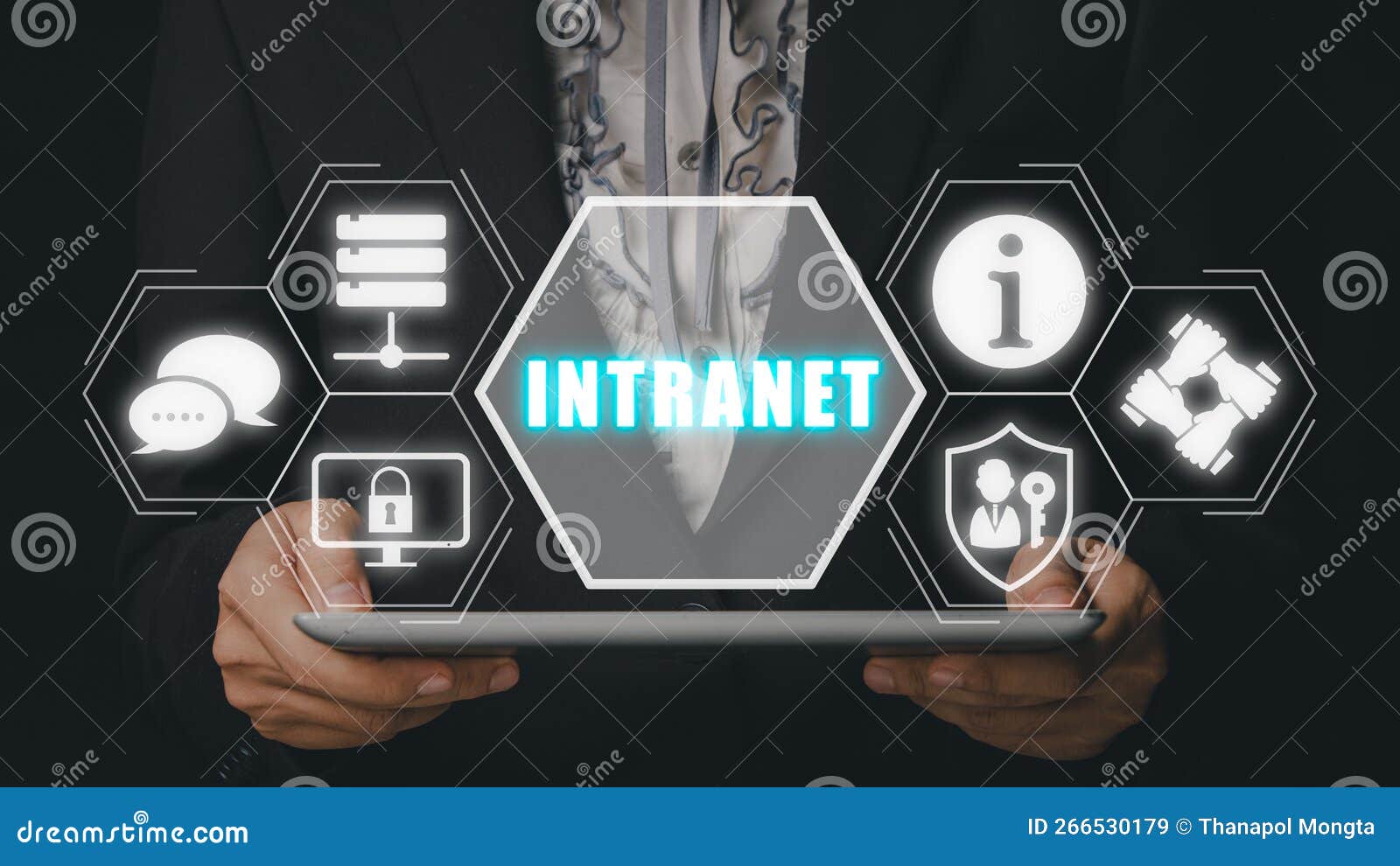 Businessman Using Digital Tablet with Intranet Icon on Virtual Screen ...