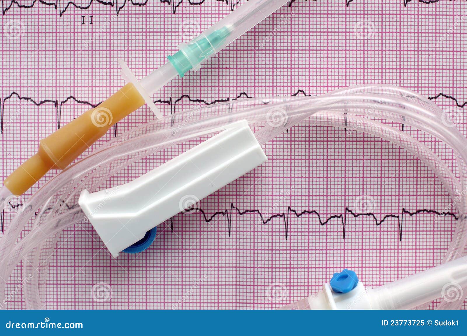 Intravenous System on Surface of Electrocardiogram Stock Image - Image ...