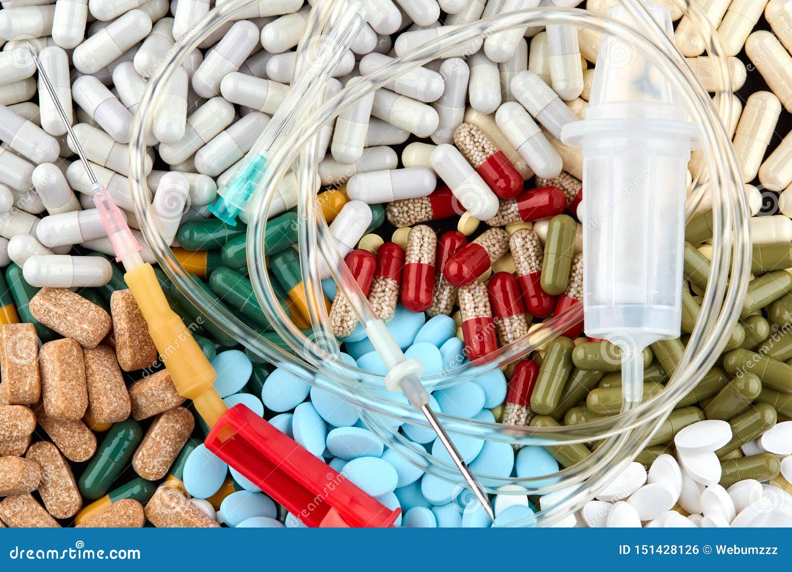 Intravenous Therapy Drip and Many Colorful Pills Stock Photo - Image of ...