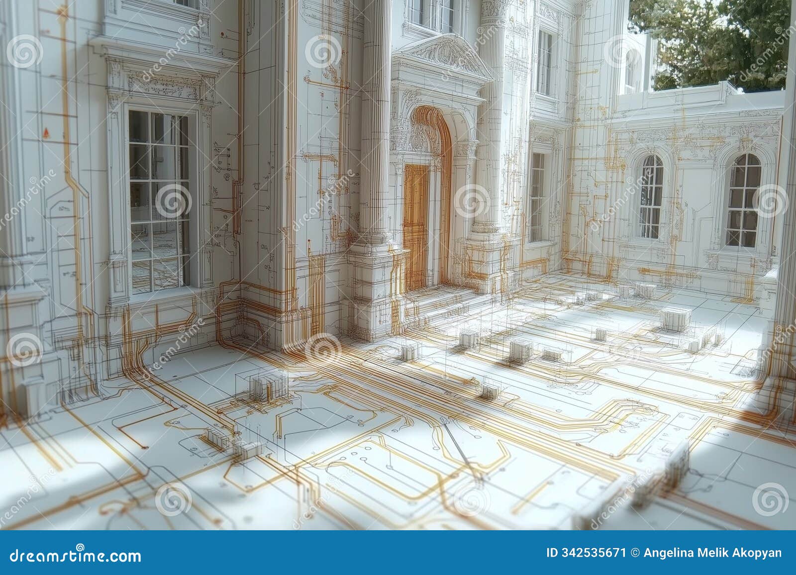 Intricate Architectural Design of a Modern Courtyard with Illuminated ...