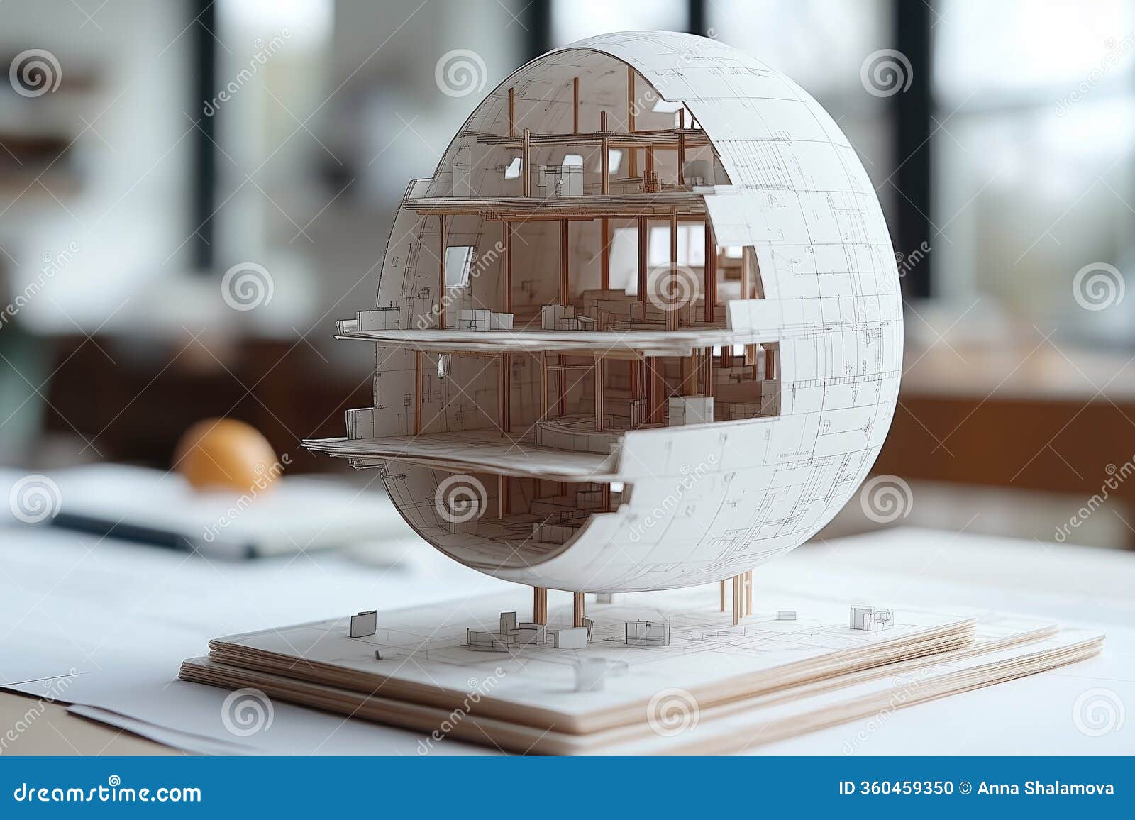 Intricate Architectural Model of Spherical Building with Layered ...