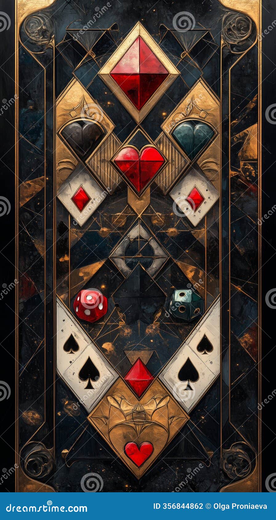 Art Deco Playing Card Design with Geometric Patterns and Dice Stock ...