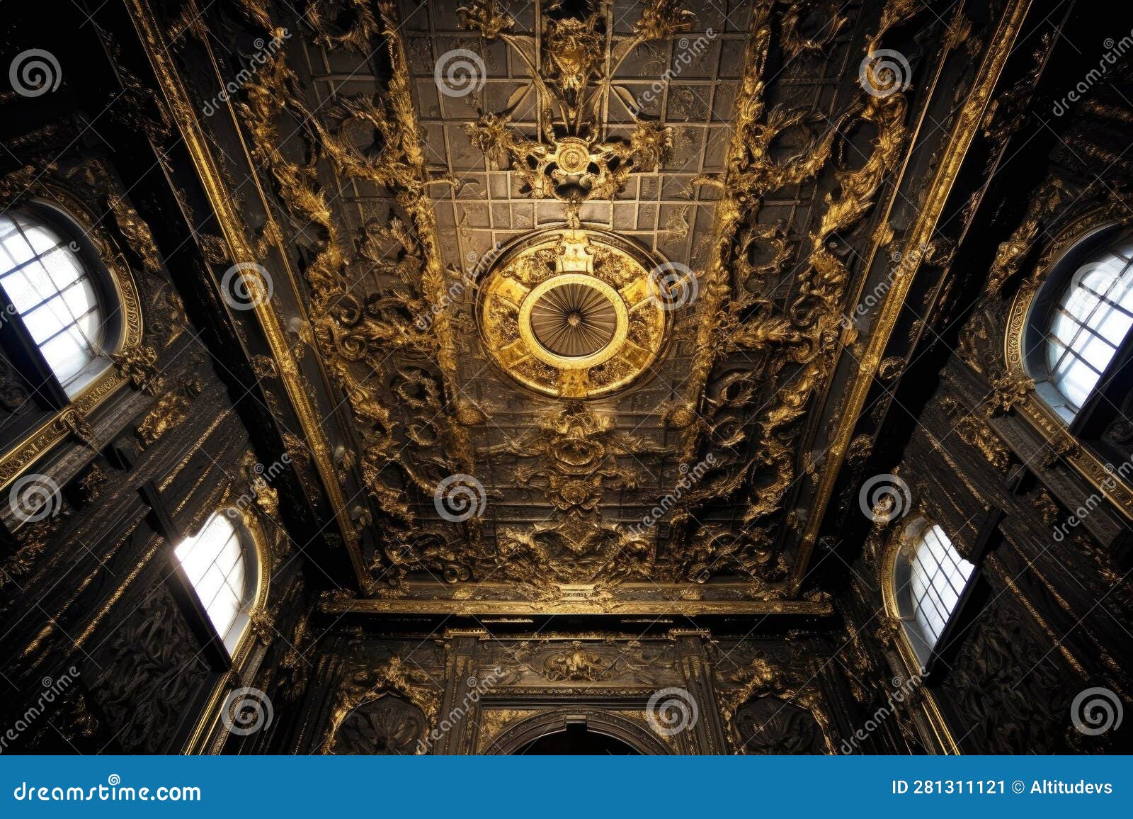 Baroque Ceiling With Painted Allegorical Scenes Featuring Intricate ...