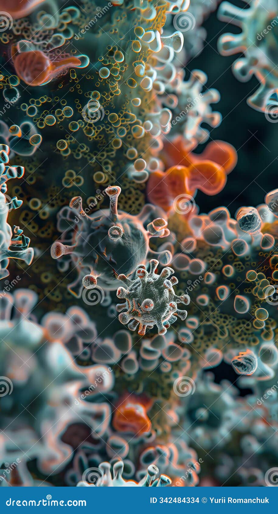 Microscopic Entities In Blue And Red With Intricate Shapes And Textures ...