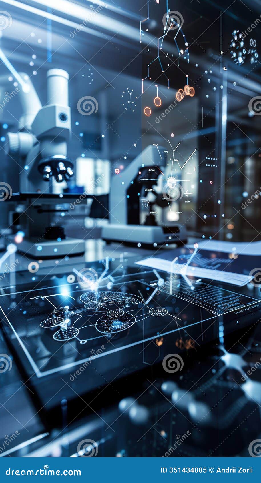 Intricate Bioengineering Workstation Featuring Genetic Diagrams and ...