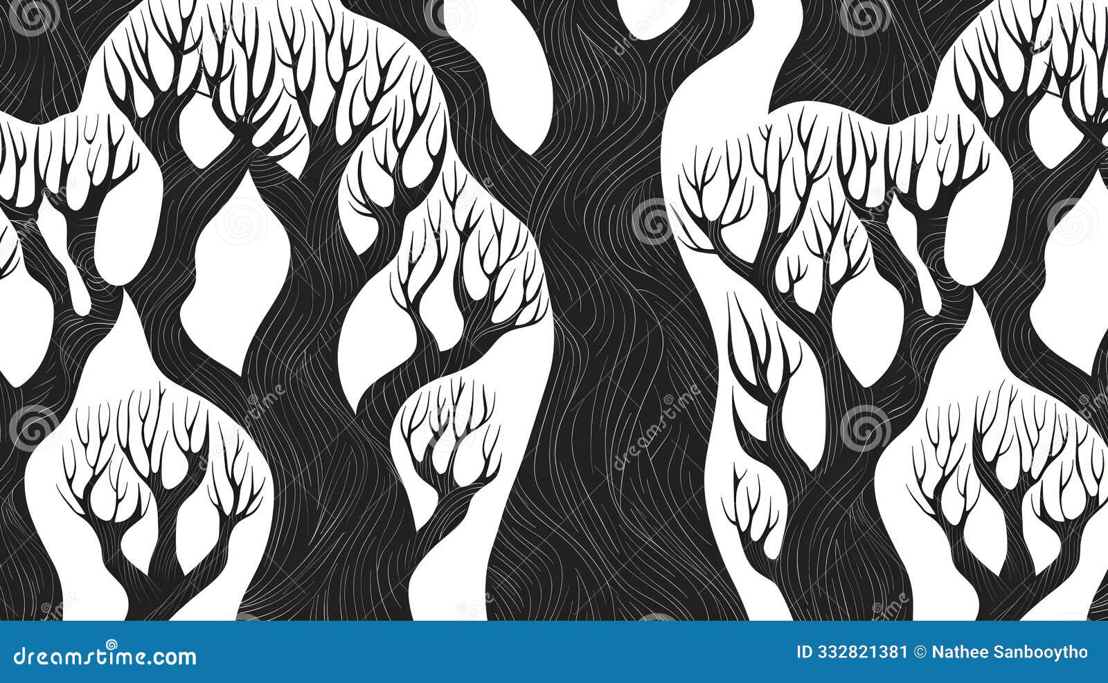 Intricate Black and White Abstract Forest Pattern with Detailed Tree ...