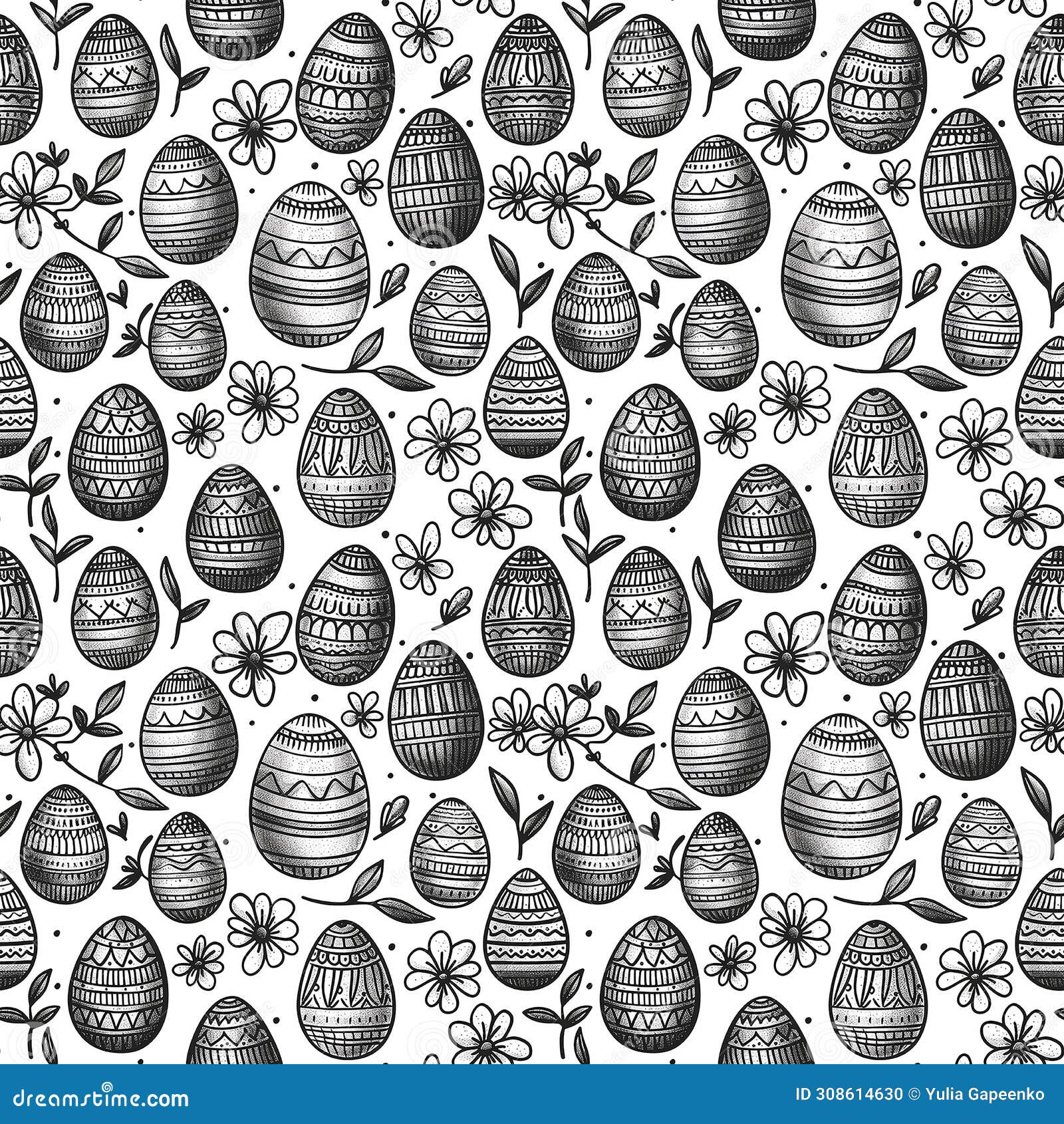 Intricate Black and White Easter Egg and Flower Pattern. Stock Photo - Image of eggs, easter ...
