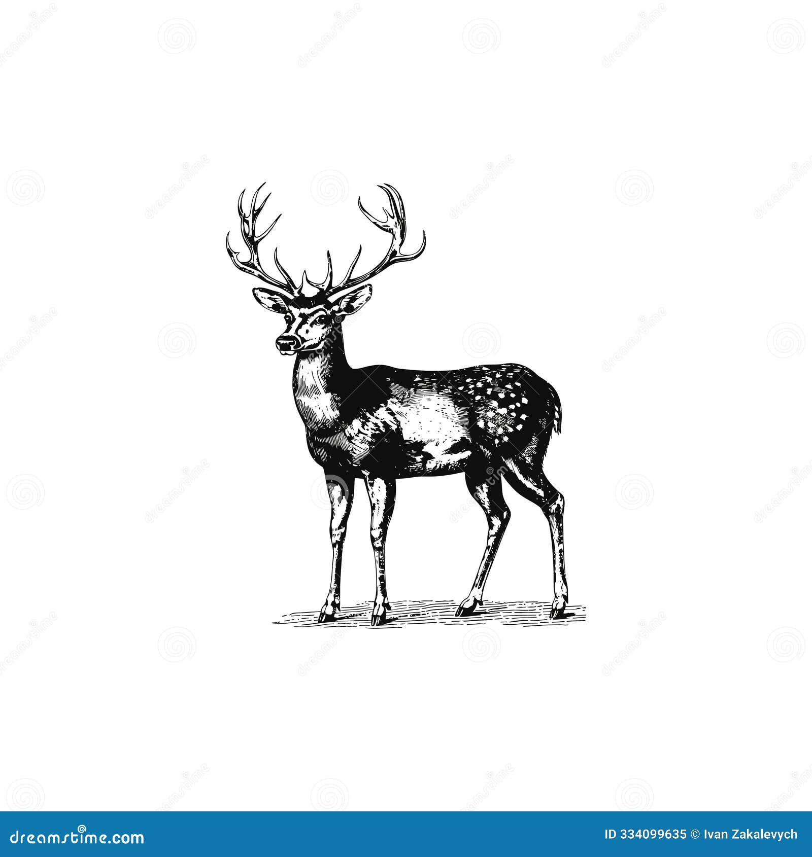 Intricate Black and White Illustration of a Stag with Antlers. Vector ...