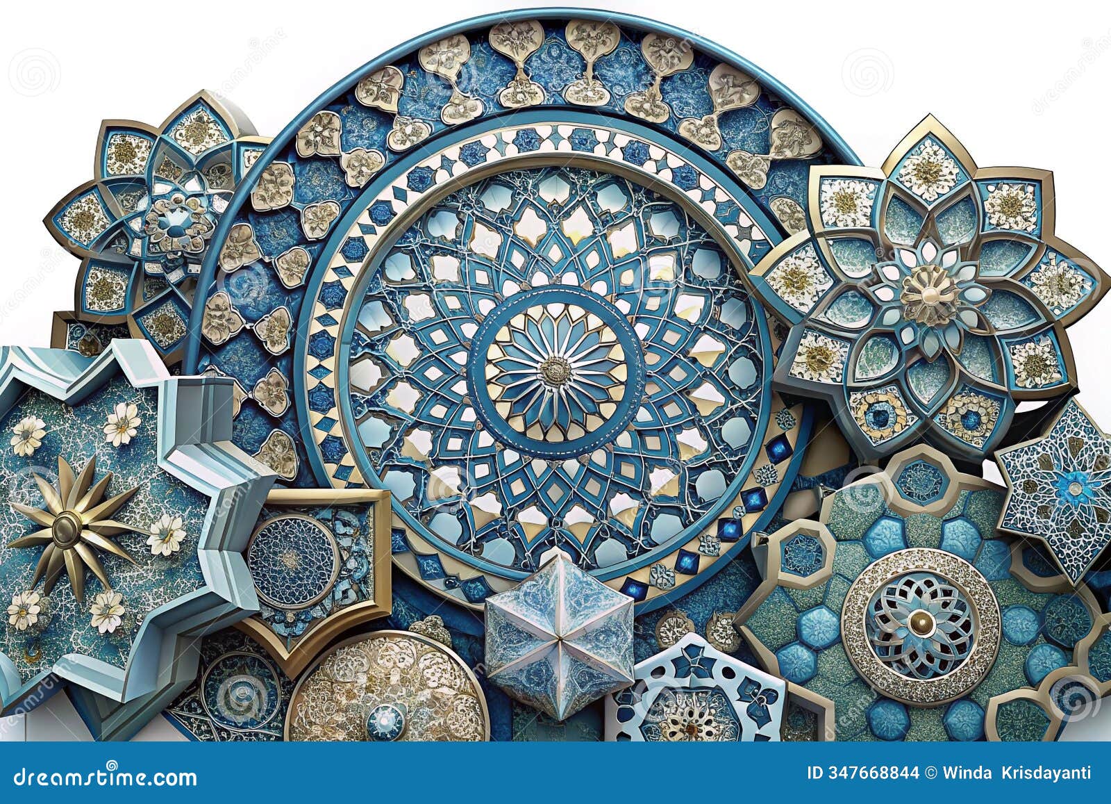 Intricate Blue and Gold Islamic Geometric Patterns Stock Illustration ...