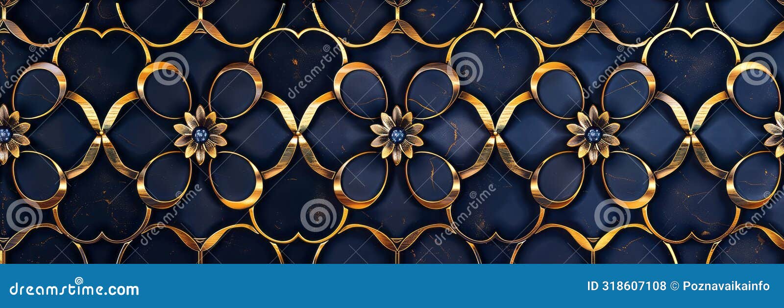 Intricate Blue and Gold Tile Pattern Creating a Striking Design Stock ...