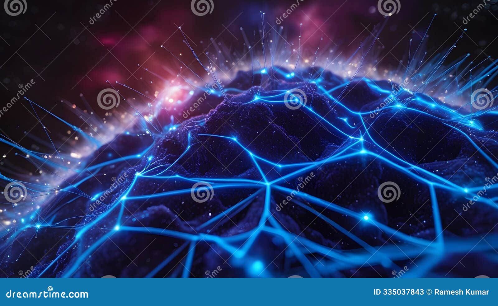 Intricate Blue Neural Network Structures Illuminated Against a Cosmic ...