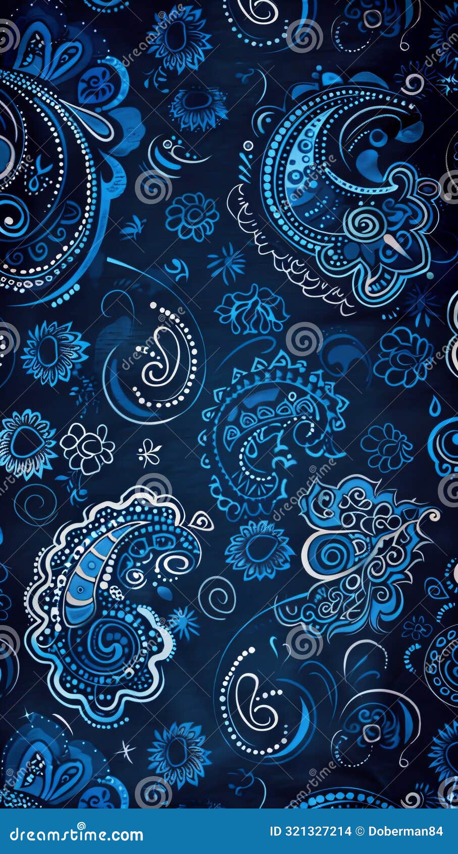 Intricate Blue Paisley Pattern on Dark Blue Background Stock Photo ...