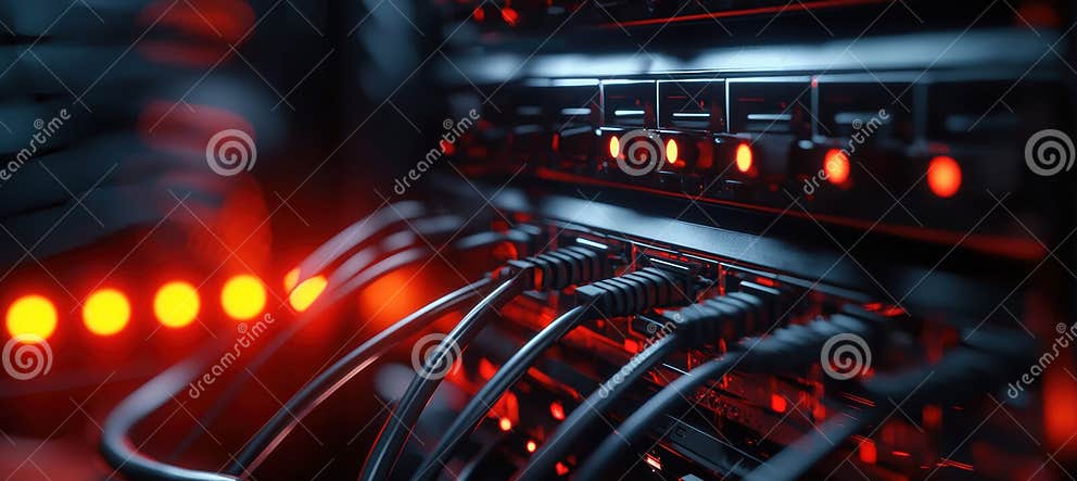 Intricate Cables and LED Lights on Modern Data Center Server Rack for ...