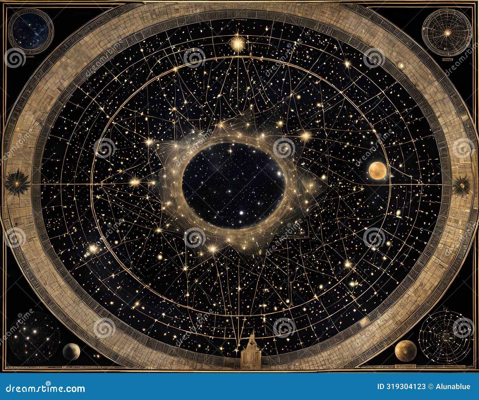 Intricate Celestial Map With Golden Constellations Royalty-Free Stock ...