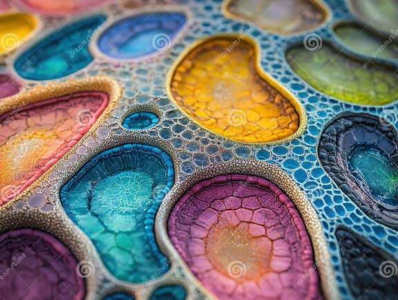 Intricate Cellular Structures in Vibrant Colors with Circular Patterns ...
