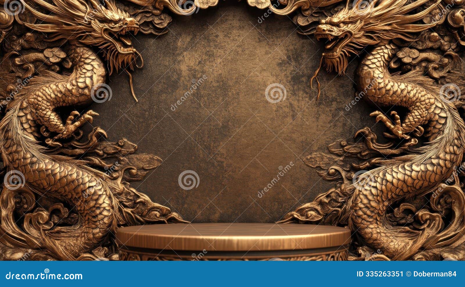 Intricate Chinese Dragon and Phoenix Pattern in Ornate Style on Bronze ...